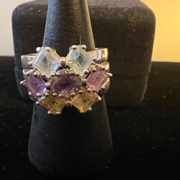 Jewelry | Vintage Multicolored Stone Triple Stacking Rings | Poshmark